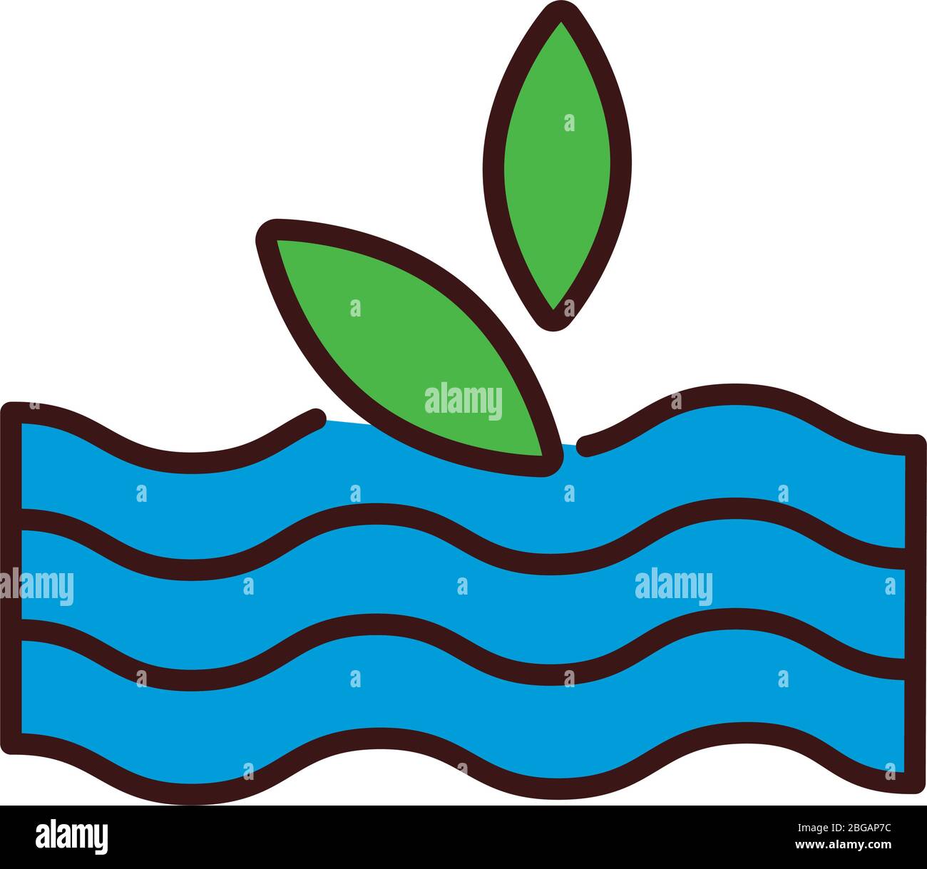 sea waves with leafs line and fill style icon Stock Vector Image & Art ...