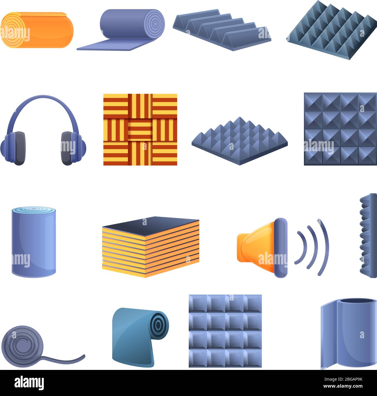 Soundproofing icons set. Cartoon set of soundproofing vector icons for ...