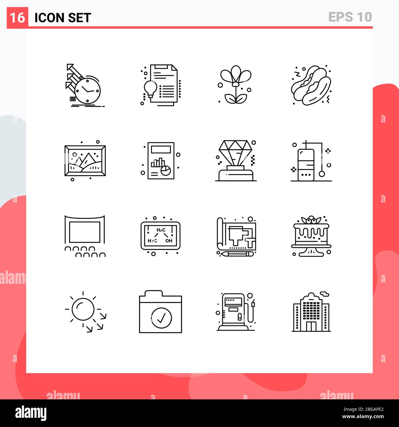 Set of 16 Vector Outlines on Grid for gallery, fast food, solution ...