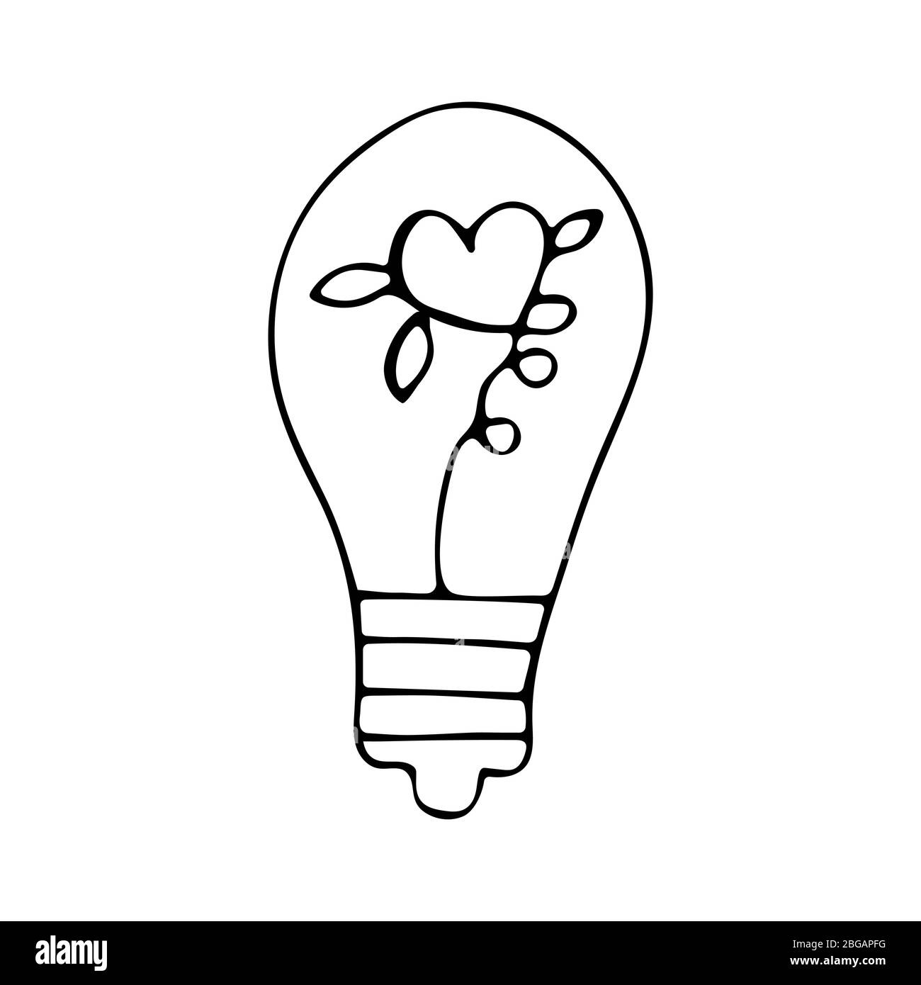 Earth Hour. Light bulb with a heart inside and leaves. Save the planet ...