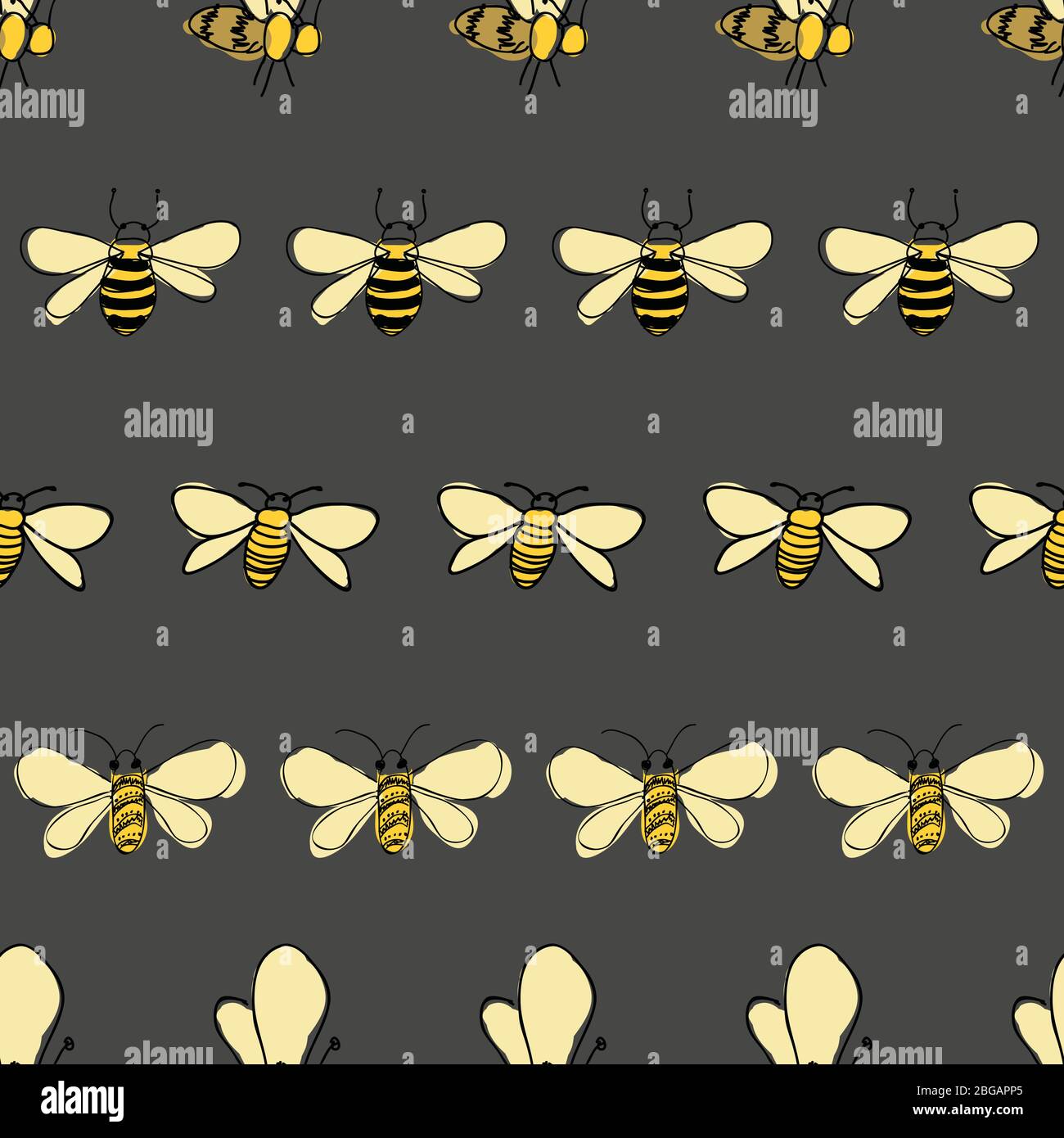 Bees line up on gray background seamless vector pattern surface design ...
