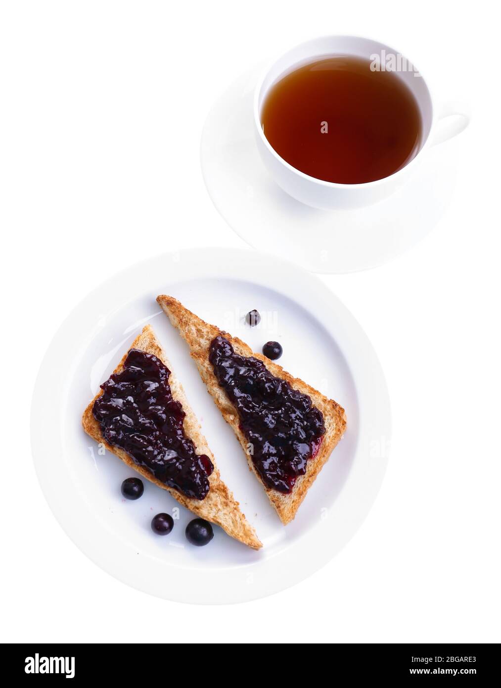 Delicious toast with jam on plate isolated on white Stock Photo - Alamy