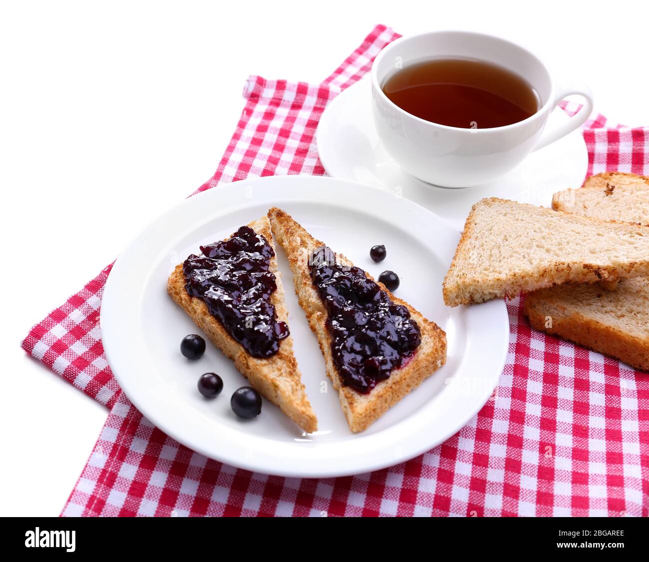 Delicious toast with jam on plate isolated on white Stock Photo - Alamy