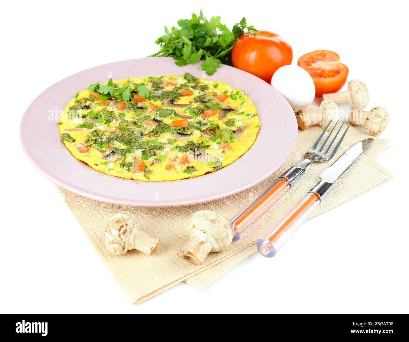 Omelet with mushrooms isolated on white Stock Photo - Alamy
