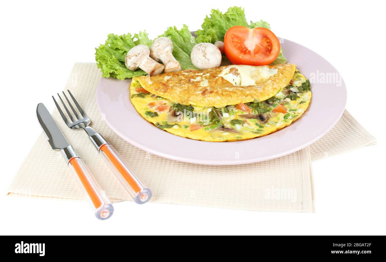Omelet with mushrooms isolated on white Stock Photo - Alamy