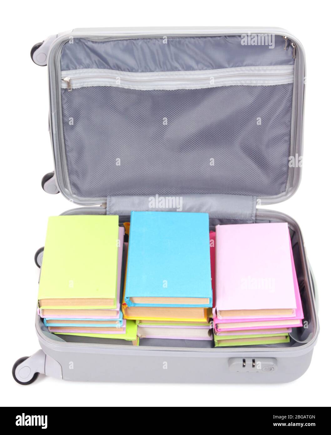 Suitcase with books isolated on white Stock Photo - Alamy