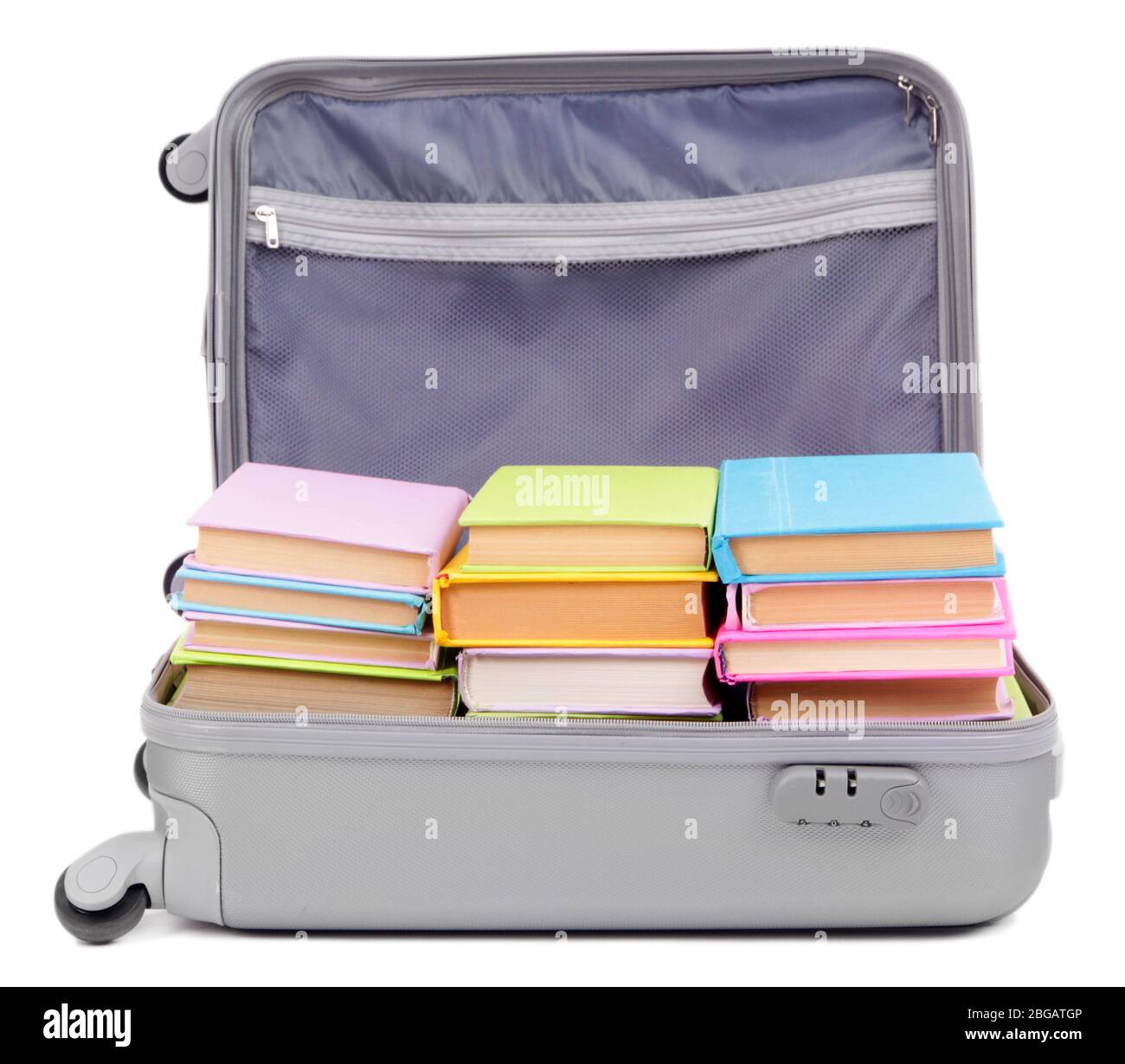 Suitcase with books isolated on white Stock Photo - Alamy