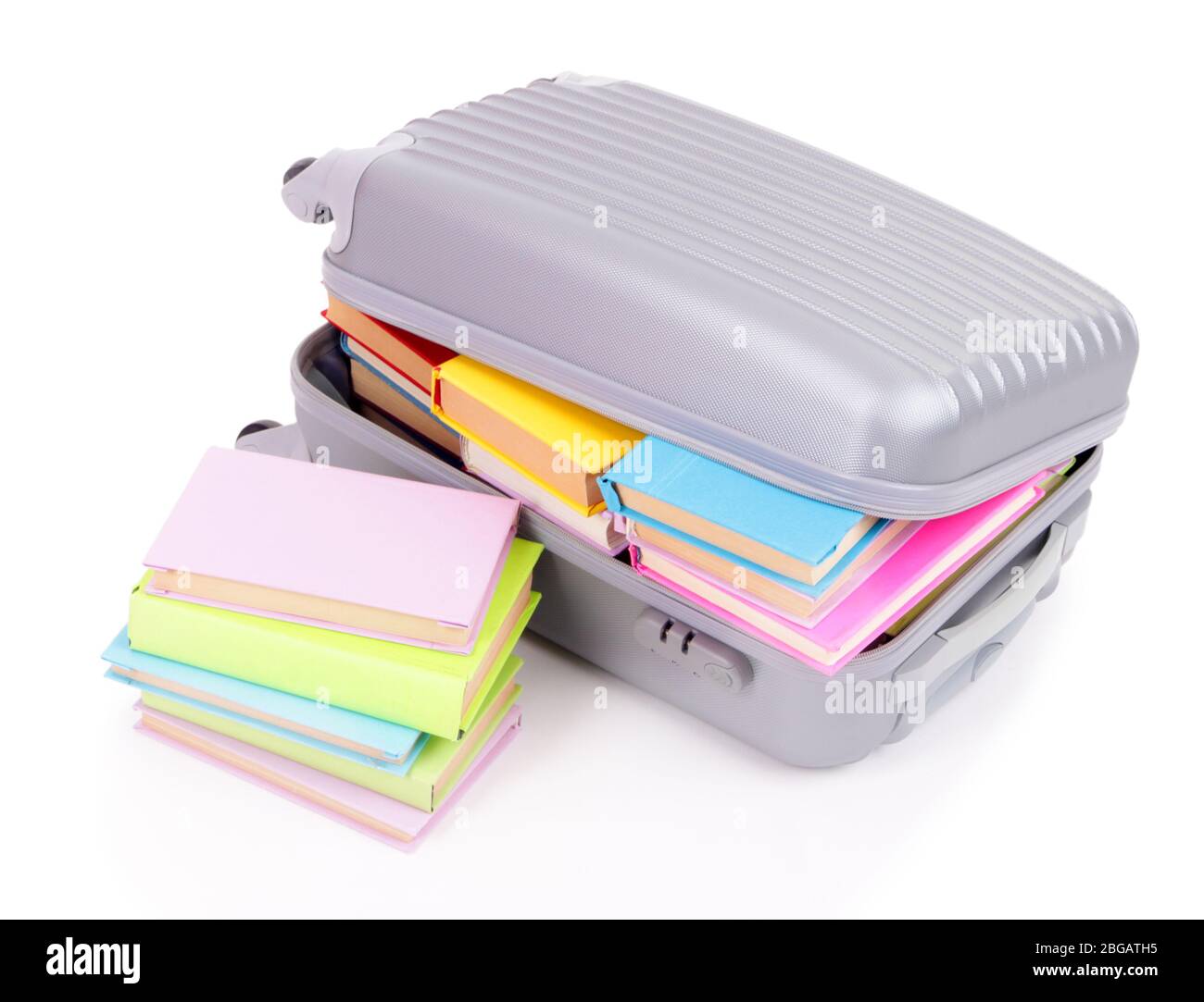 Suitcase with books isolated on white Stock Photo - Alamy