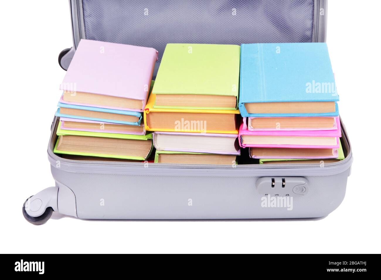 Suitcase with books isolated on white Stock Photo - Alamy