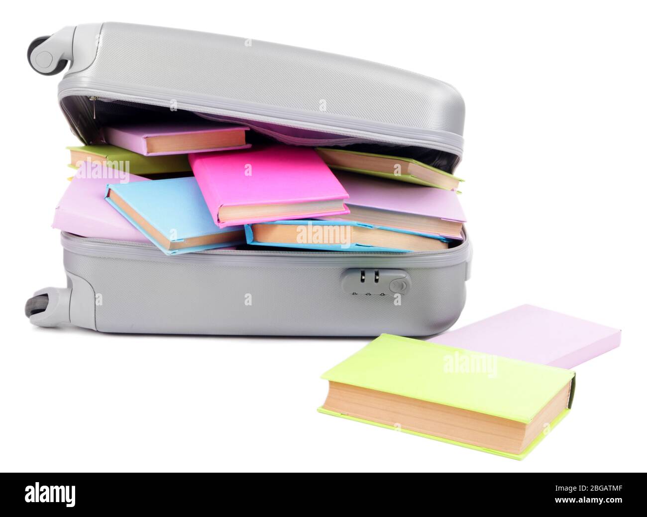 Suitcase with books isolated on white Stock Photo - Alamy