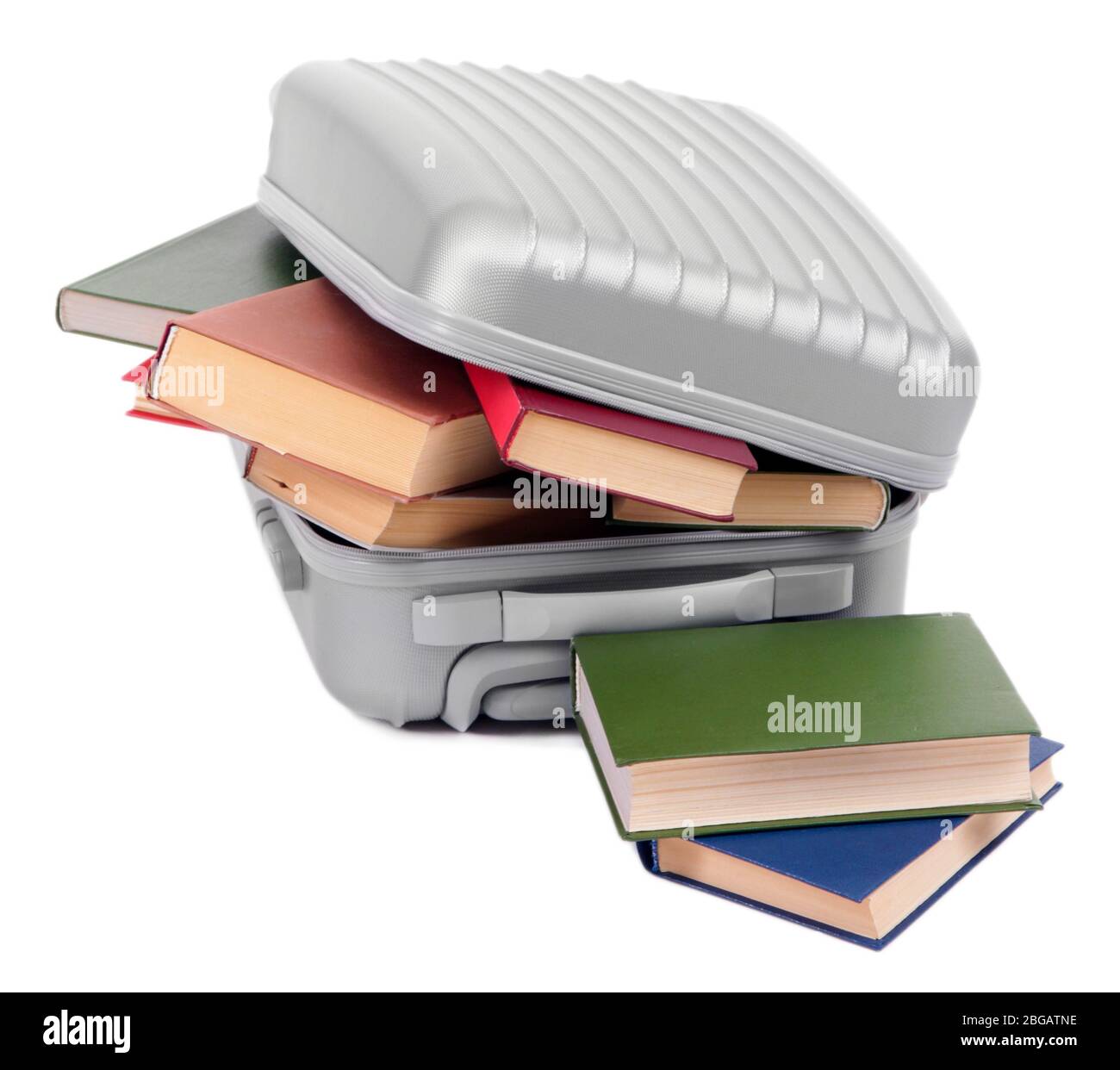Suitcase with books isolated on white Stock Photo - Alamy