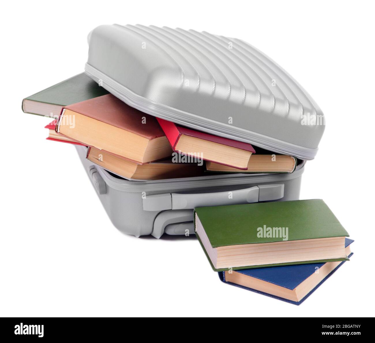 Suitcase with books isolated on white Stock Photo - Alamy