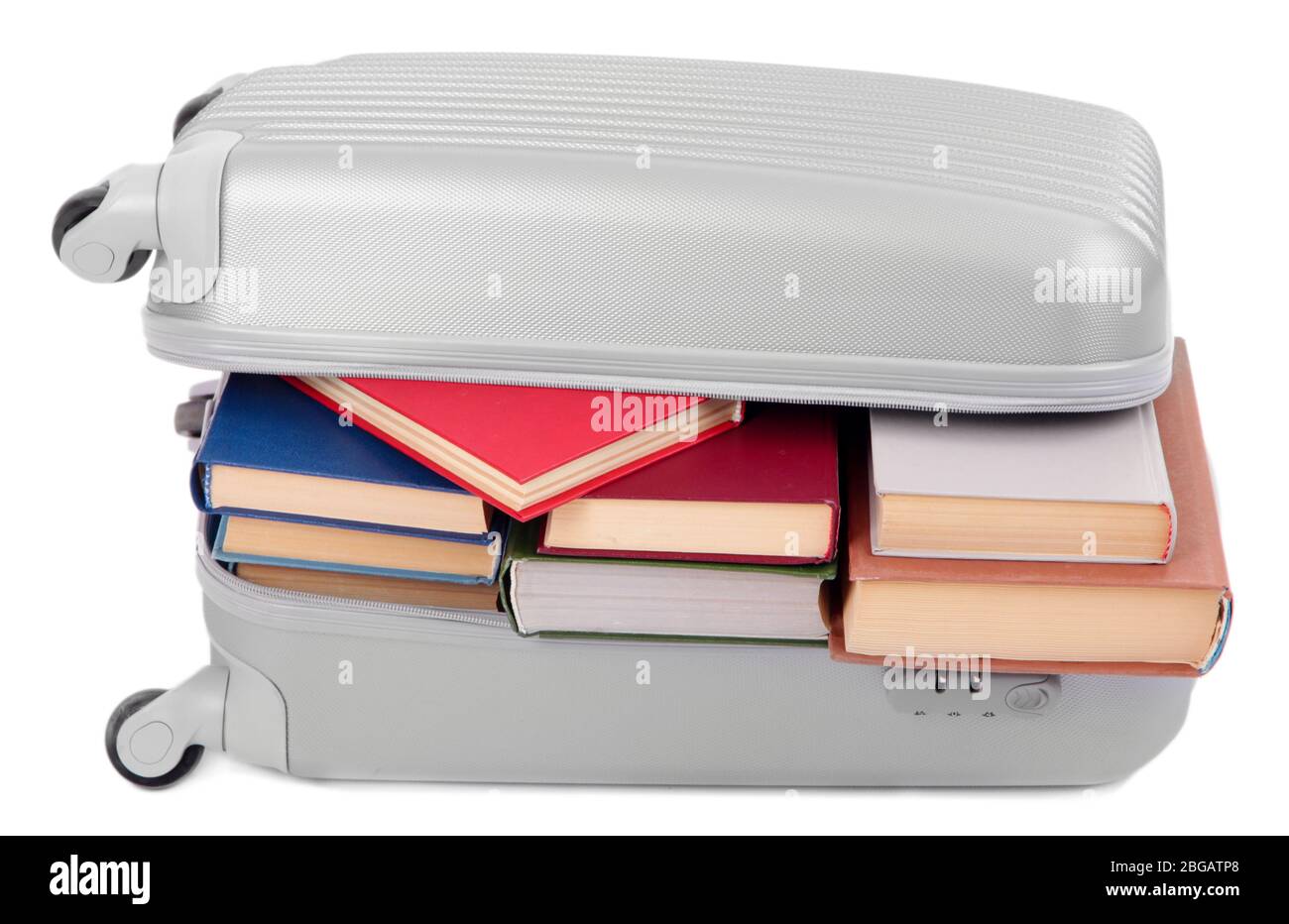 Suitcase with books isolated on white Stock Photo - Alamy