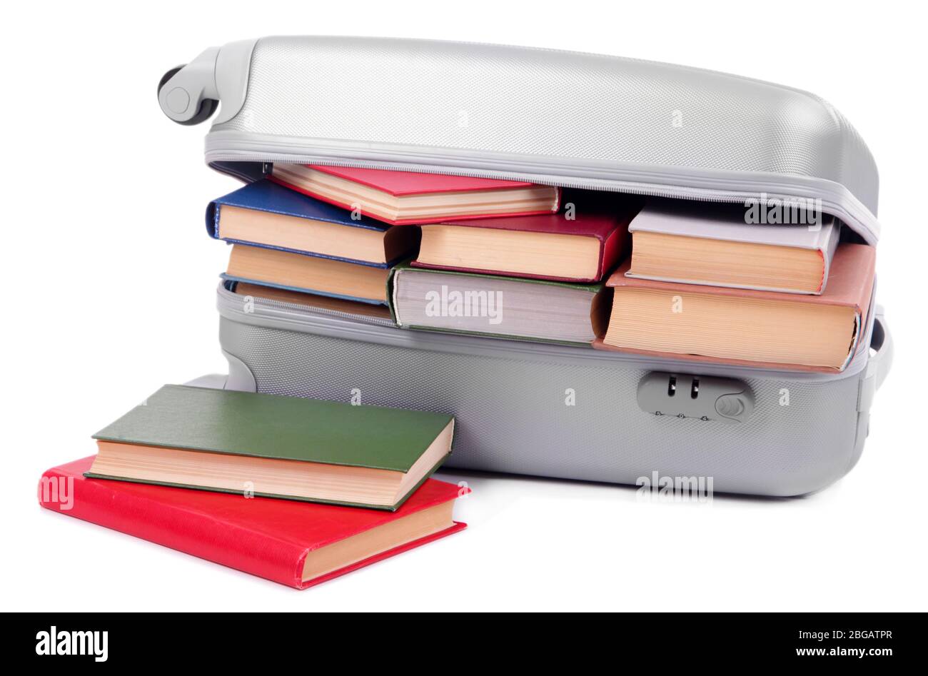 Suitcase with books isolated on white Stock Photo - Alamy