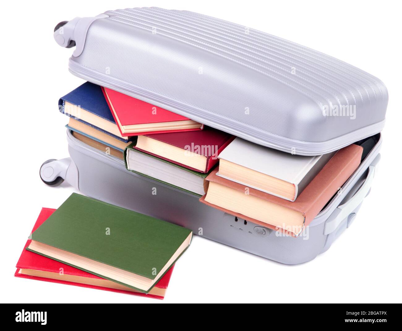 Suitcase with books isolated on white Stock Photo - Alamy