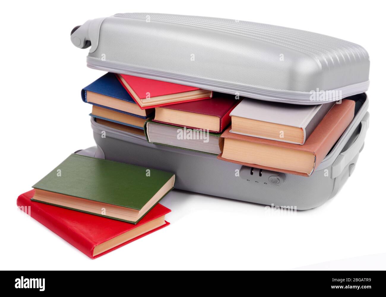 Suitcase with books isolated on white Stock Photo - Alamy