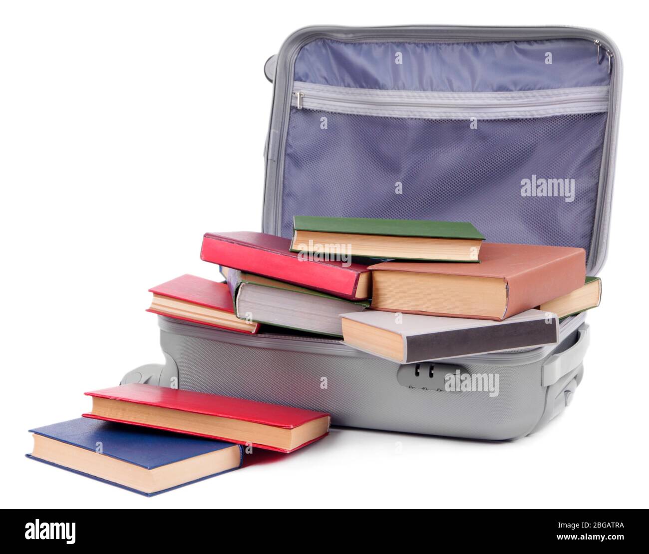 Suitcase with books isolated on white Stock Photo - Alamy