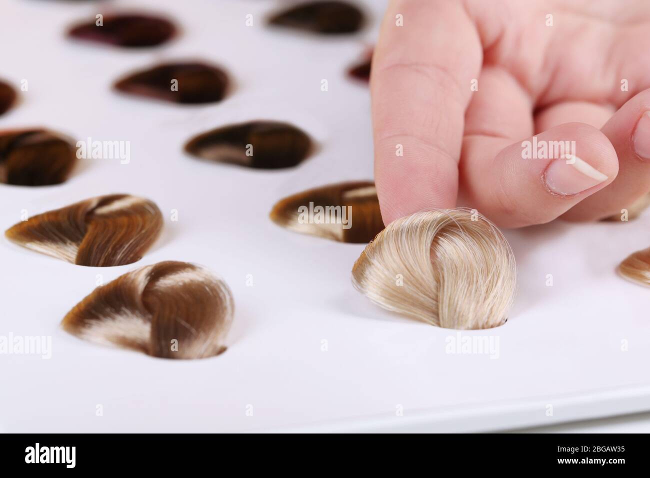 Hair samples of different colors on white background Stock Photo - Alamy