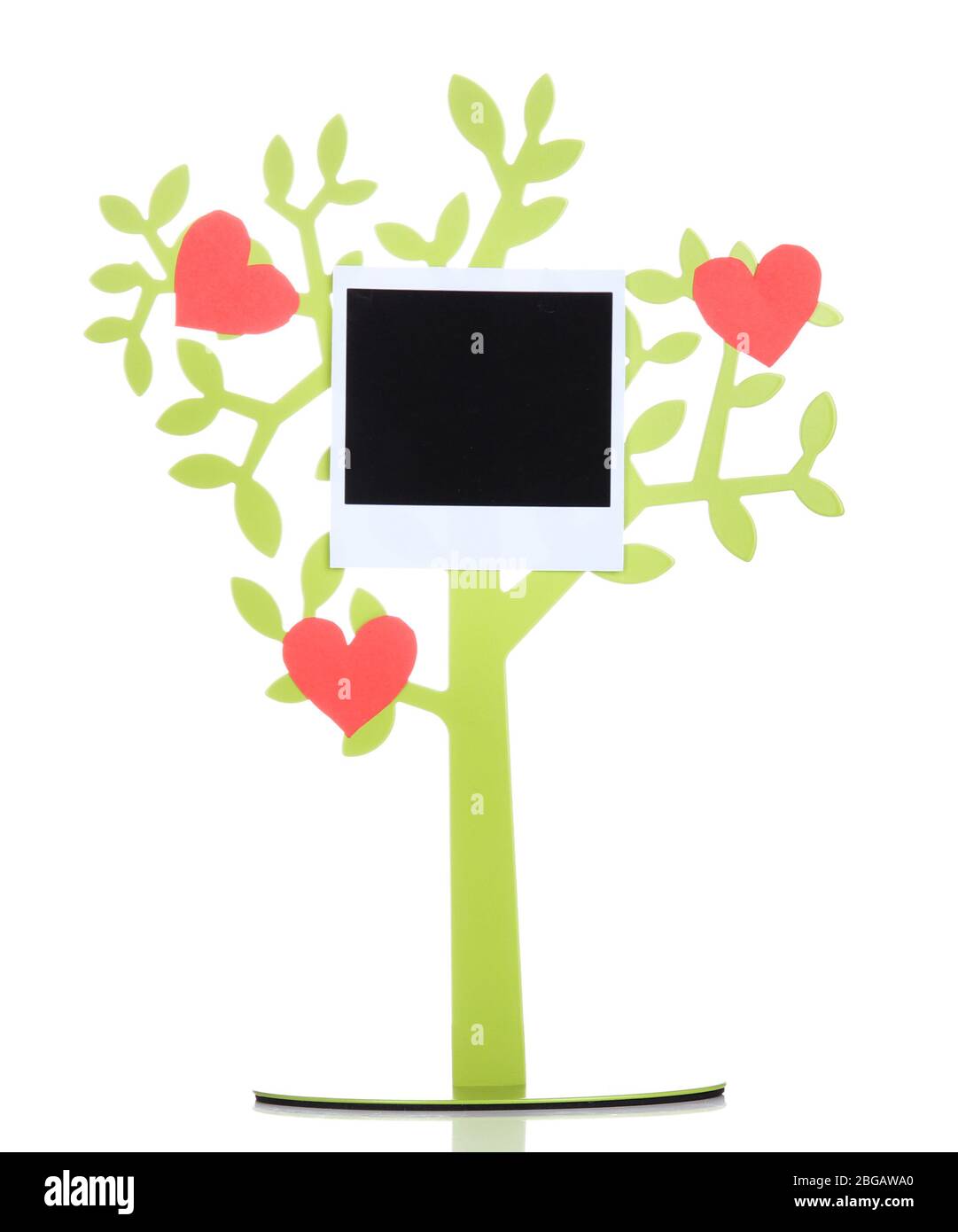 Holder in form of tree with instant photo cards isolated on white Stock ...