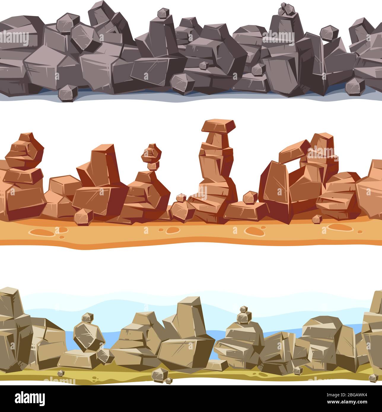 Three horizontal seamless rocky, mountains landscape for game user ...