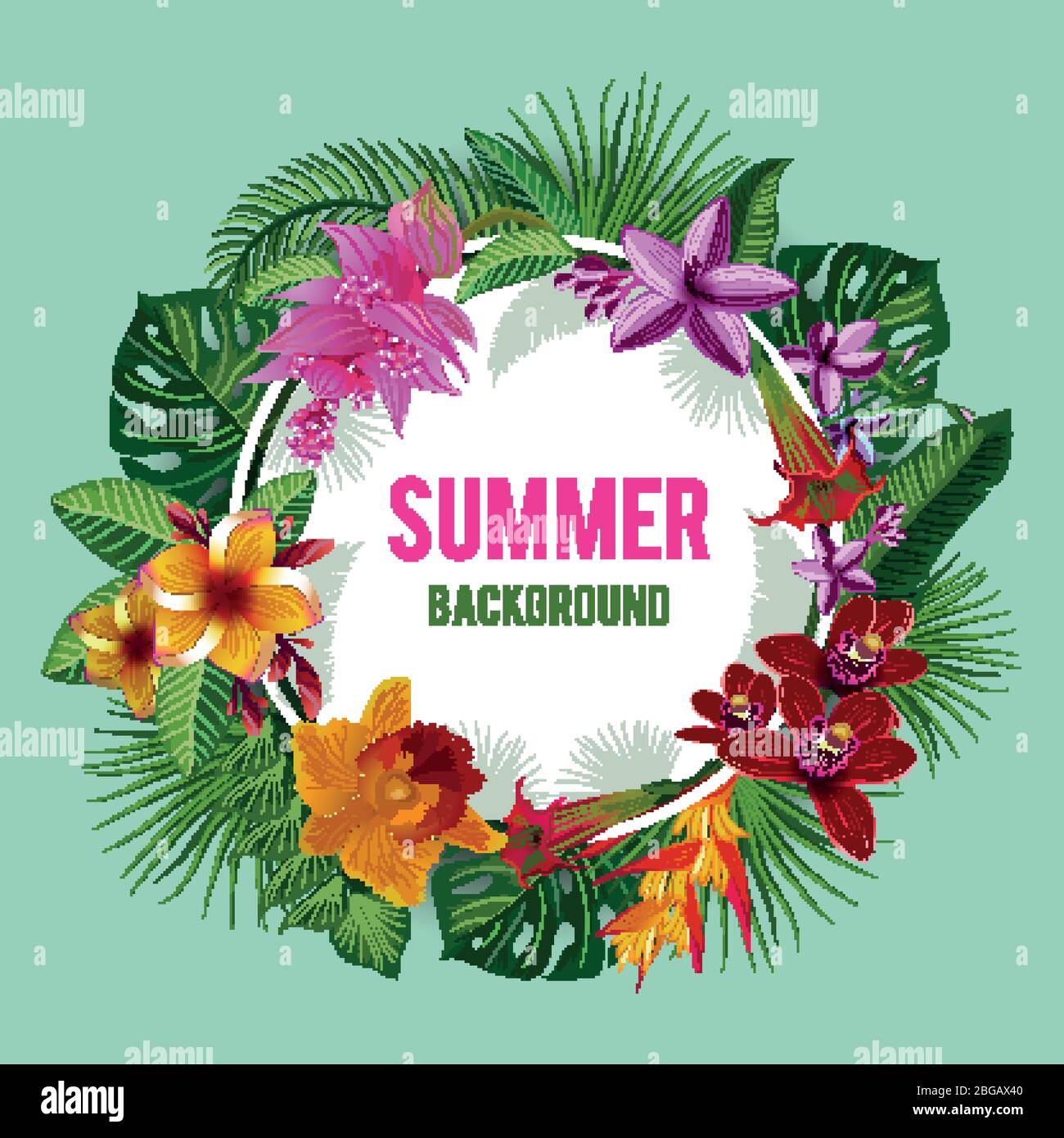 Tropical graphics. Exotic spring or summer flowers background vector ...