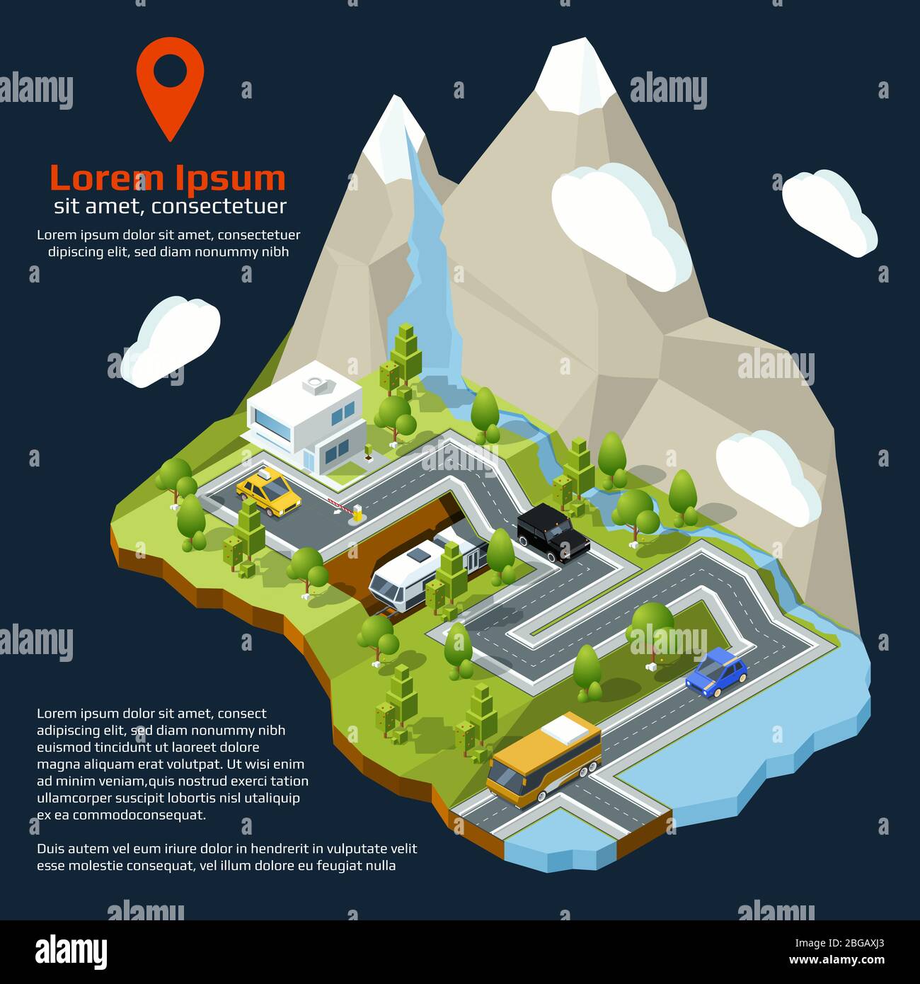 Vector isometric street. Urban elements on 3d map. Different houses set ...