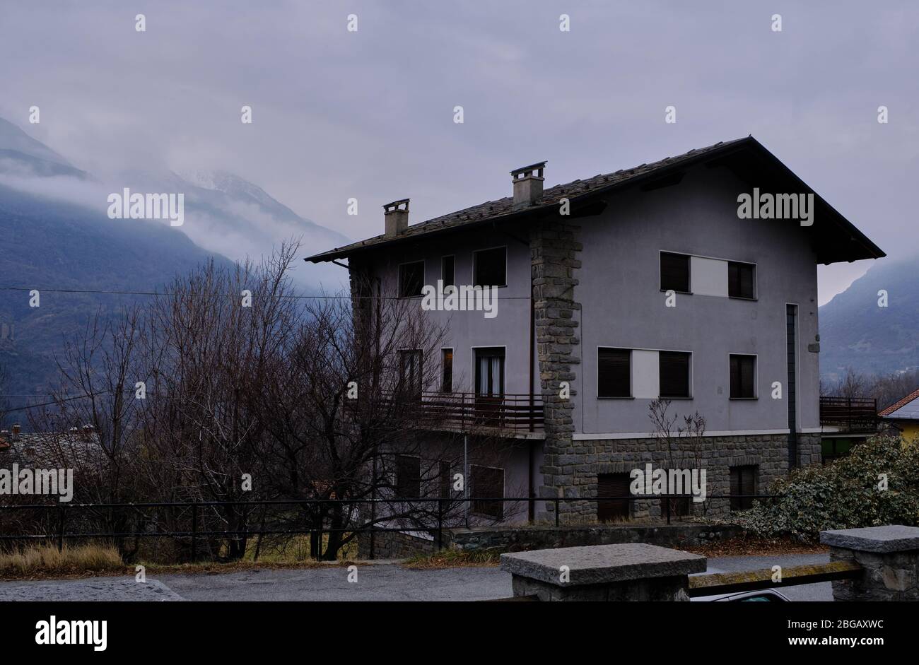 View of Saint Vincent, Aosta Valley, mountain italian city on alps ...