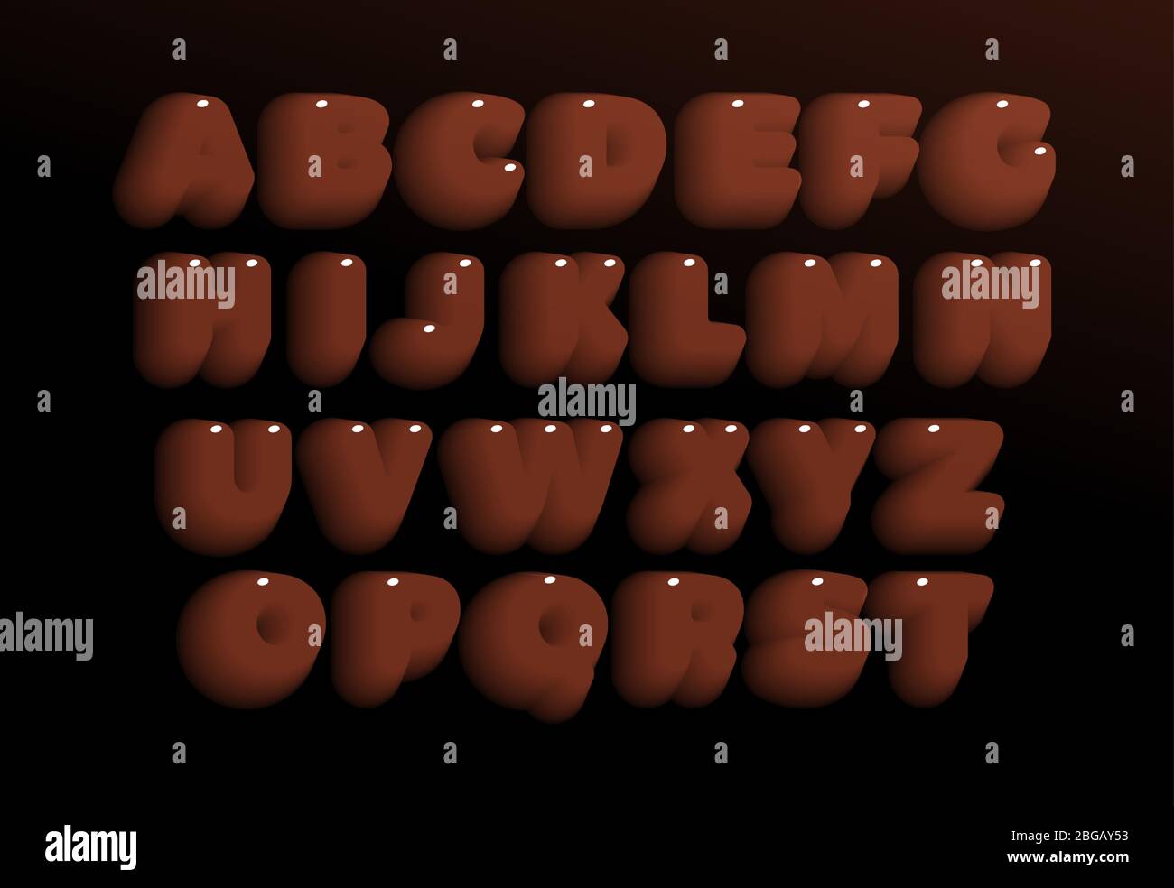 3D Chocolate letters set. Brown heavy bold style alphabet. Sweet candy ...