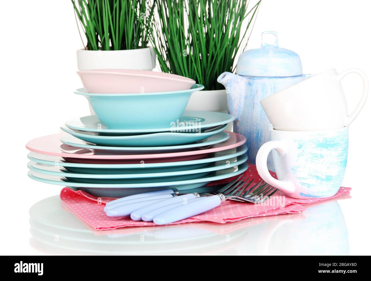 Clean dishes isolated on white Stock Photo - Alamy