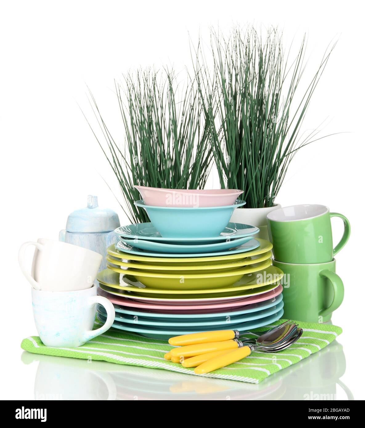 Clean dishes isolated on white Stock Photo - Alamy