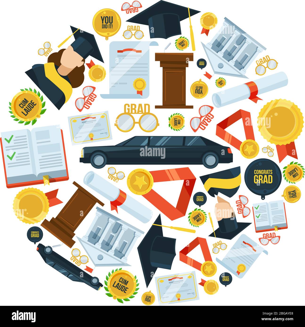 Graduation vector icon set in circle shape. Students party Stock Vector ...