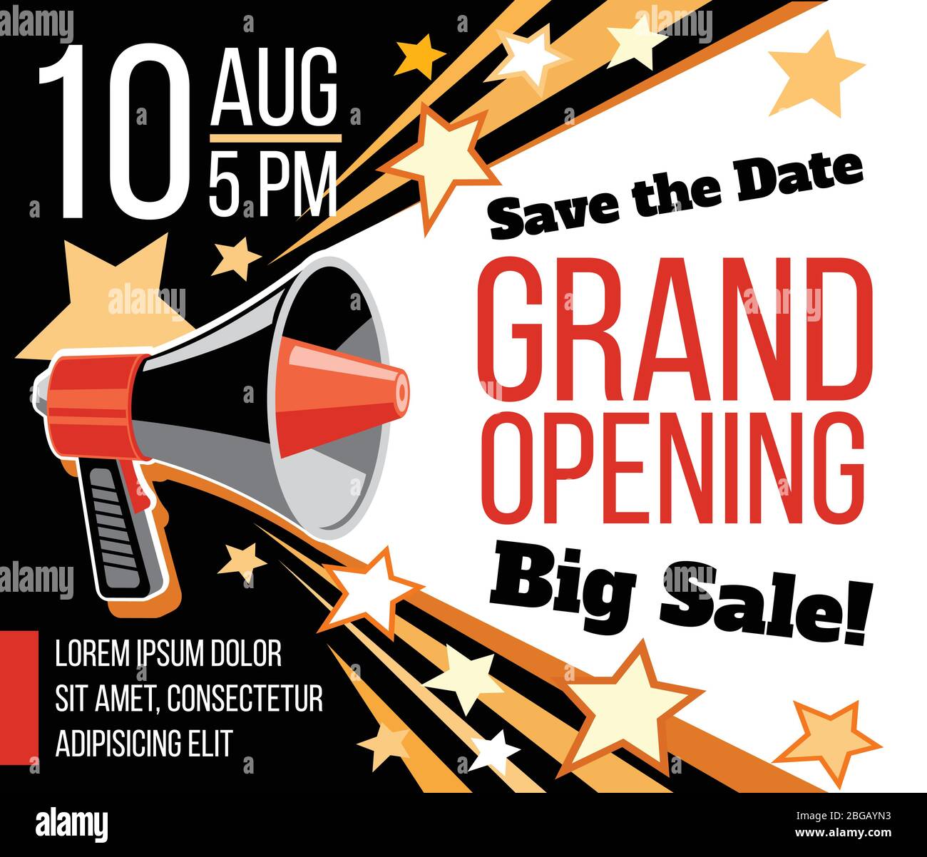 Grand opening ceremonial vector concept with megaphone. Announcement ...