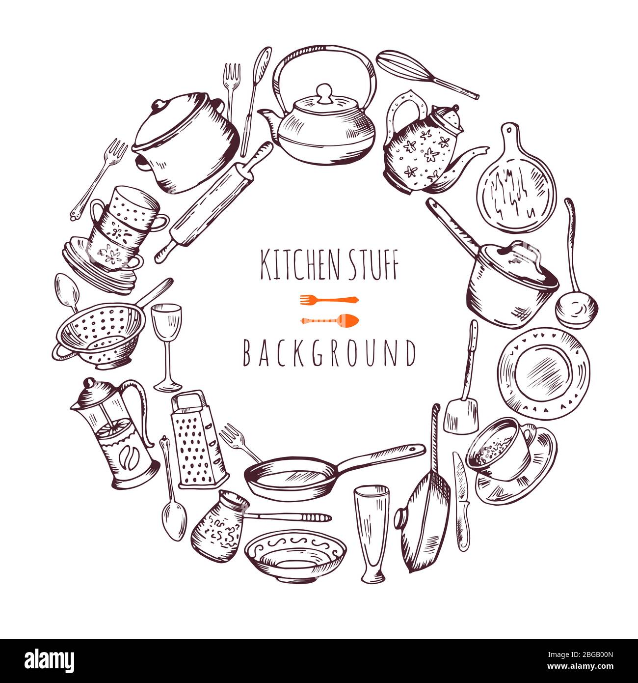 Hand drawn cooking icons in circle shape. Vector line illustration ...