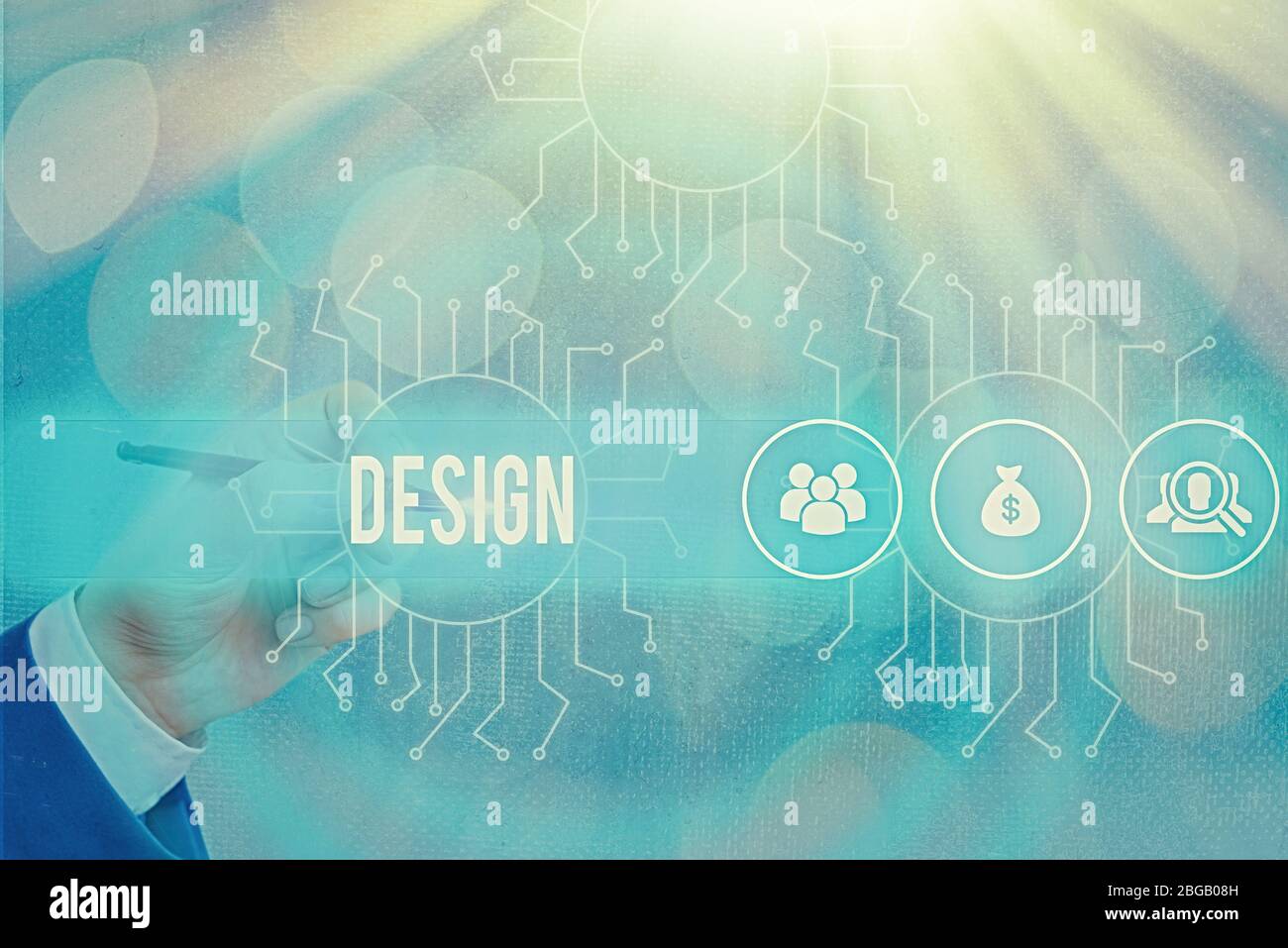 Conceptual hand writing showing Design. Concept meaning plan drawing produced to show look ...