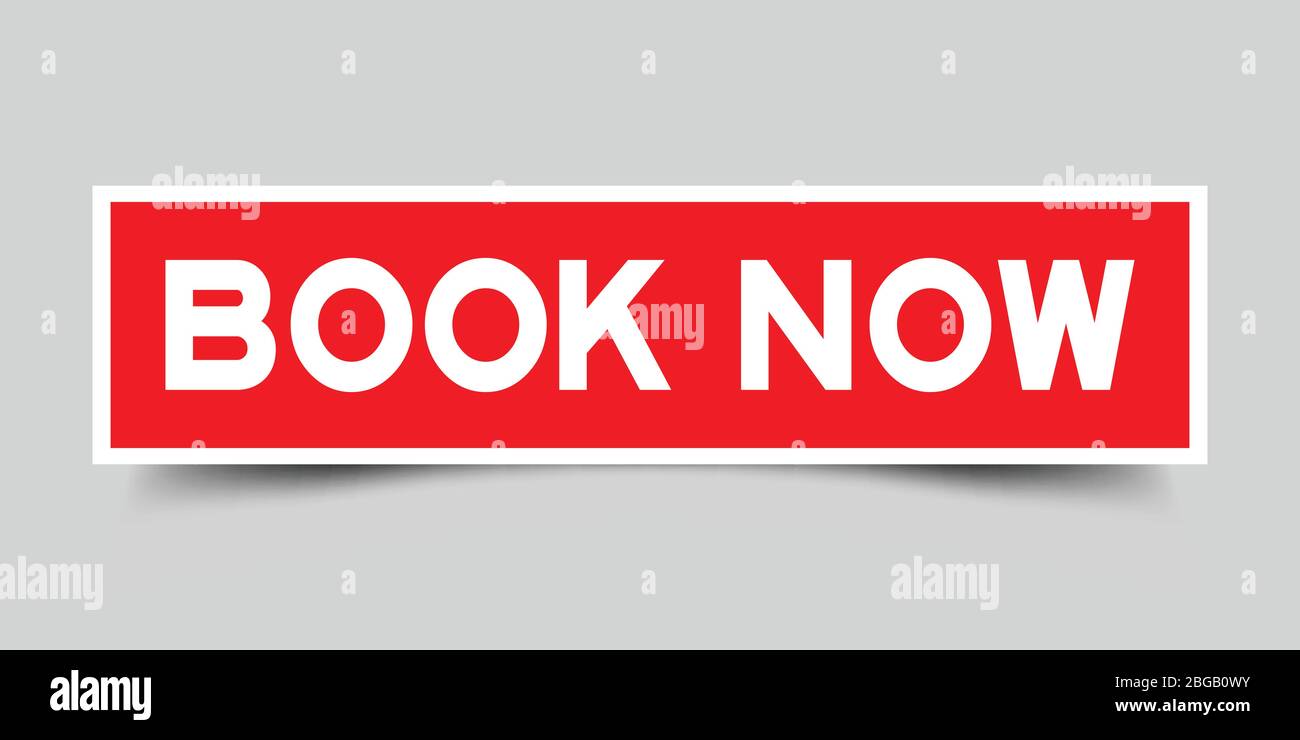 Square red color sticker with word book now on gray background Stock ...