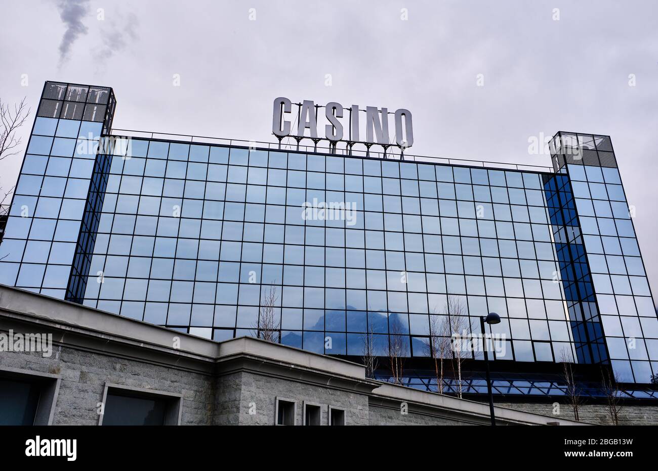 View of Saint Vincent, Aosta Valley, mountain italian city on alps ...