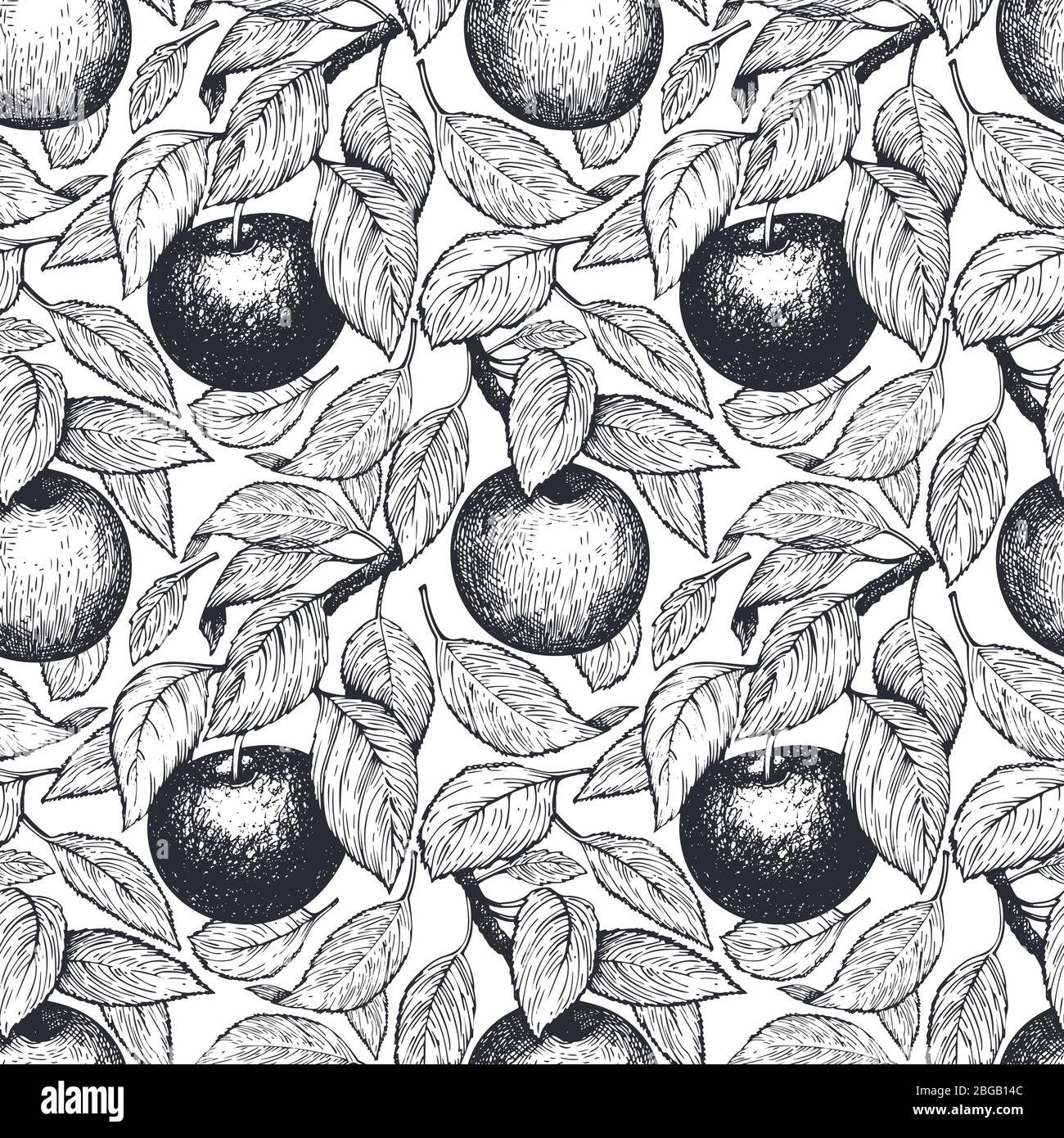 Apple seamless pattern. Hand drawn vector garden fruit illustration ...