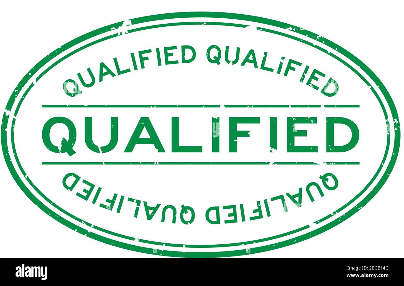Grunge green qualified word oval rubber seal stamp on white background ...