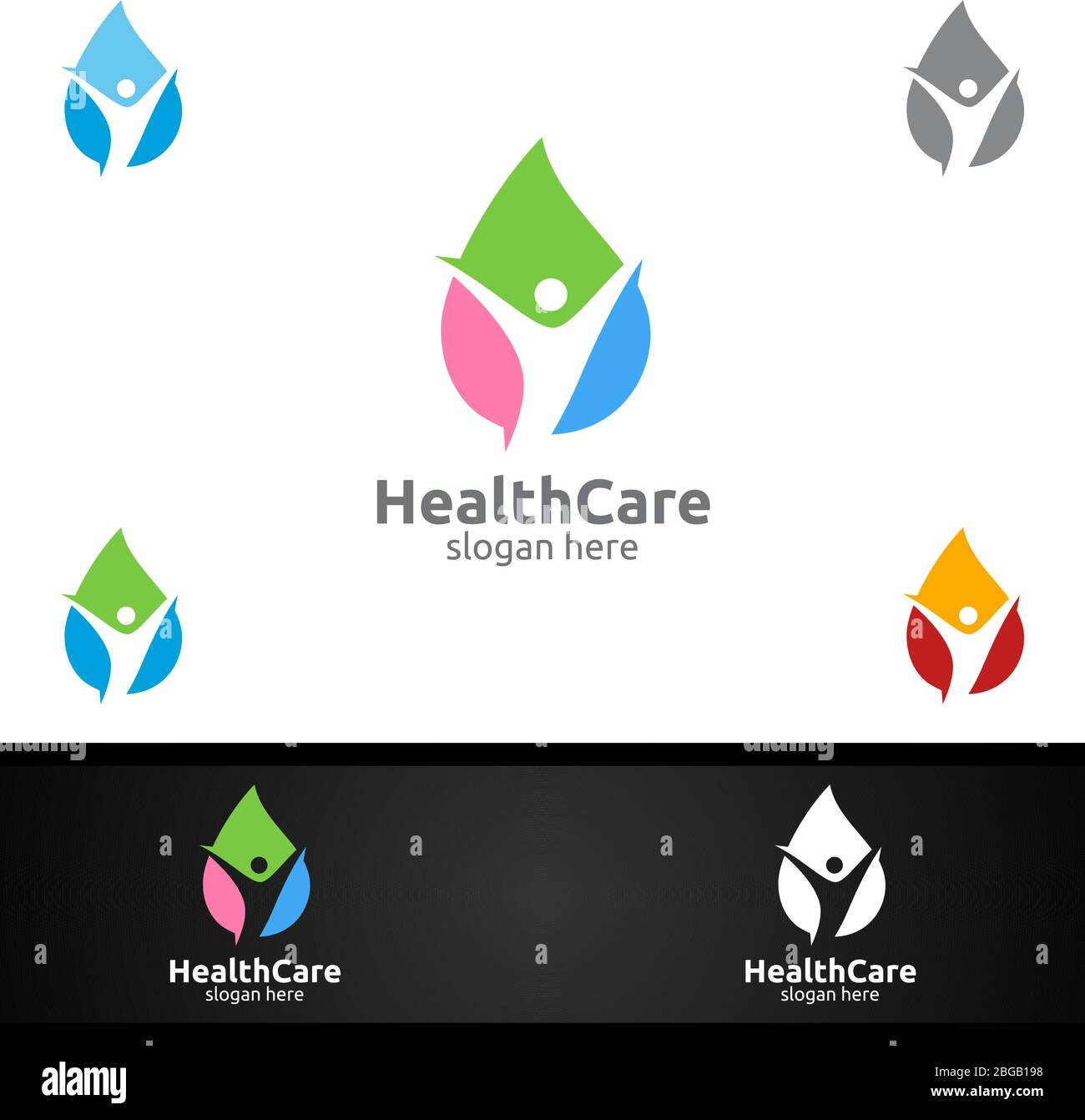 Water Drop Health Care Medical Logo with Human and Leaf Character for ...