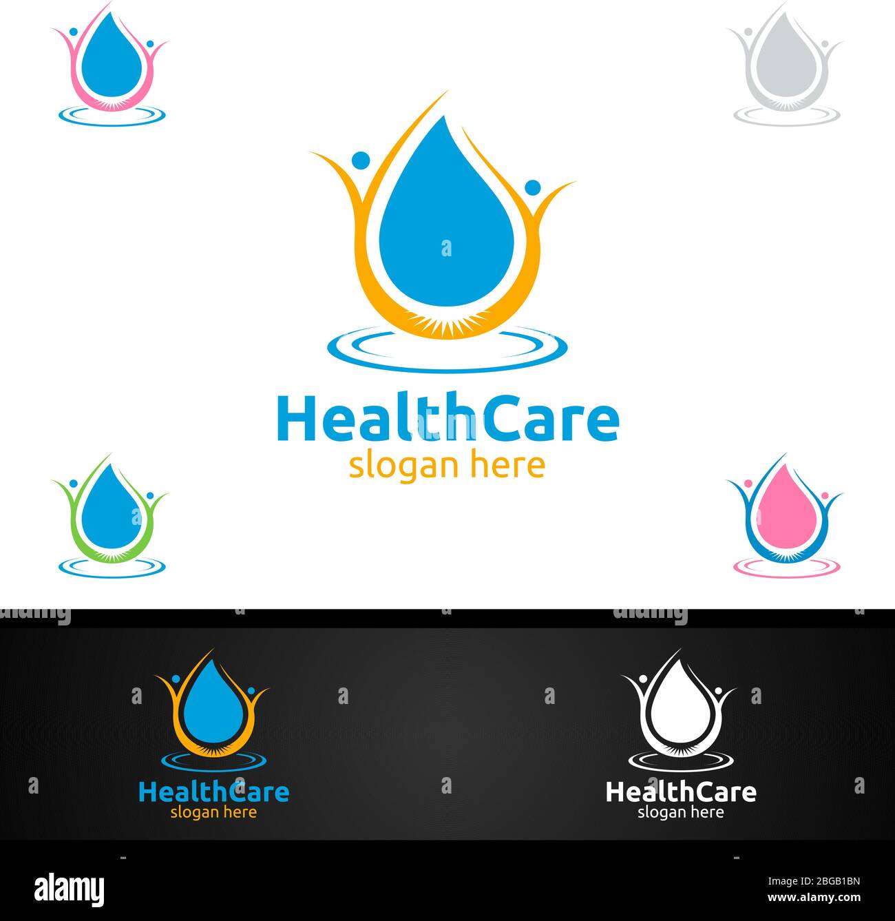 Water Drop Health Care Medical Logo with Human and Leaf Character for ...
