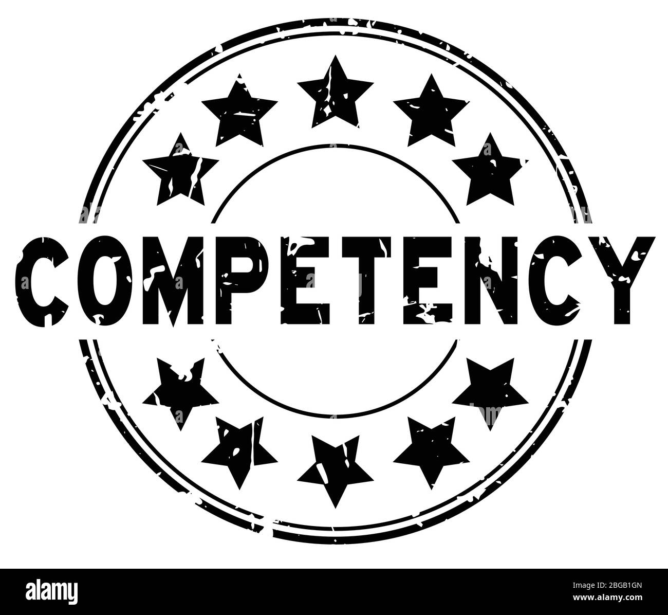 Grunge black competency word round rubber seal stamp on white ...