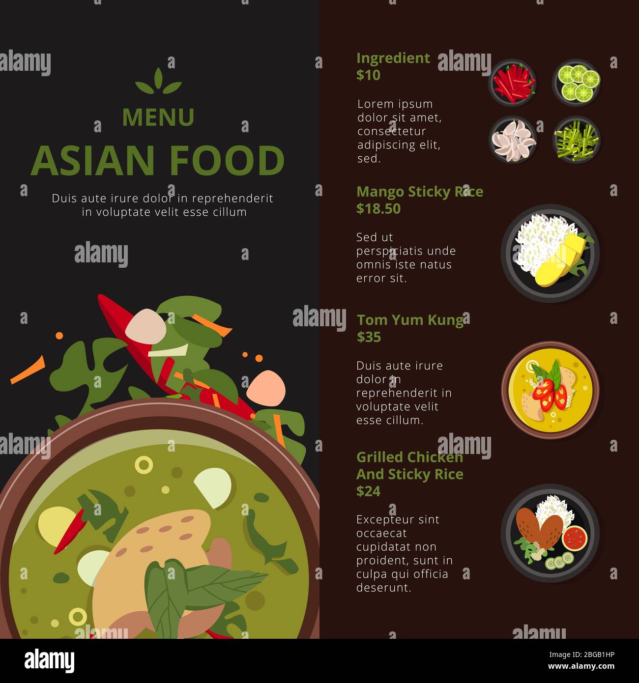Design template of asian food menu. Illustrations with place for your ...