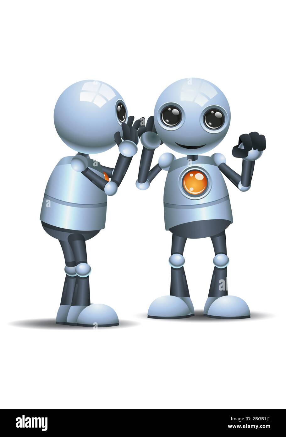 3d illustration of little robot talk whispering on ear on isolated ...