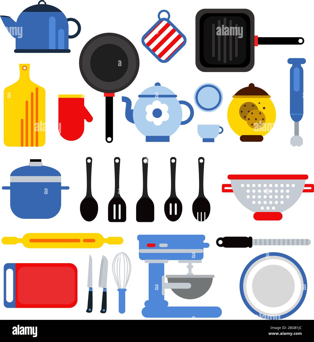 Different kitchen tools set isolated on white. Vector illustrations in ...