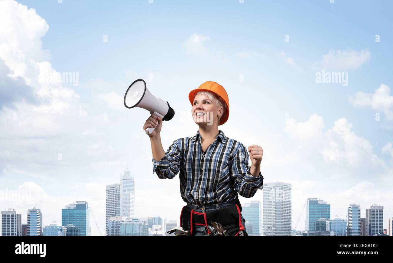 Attractive female construction worker hi-res stock photography and ...