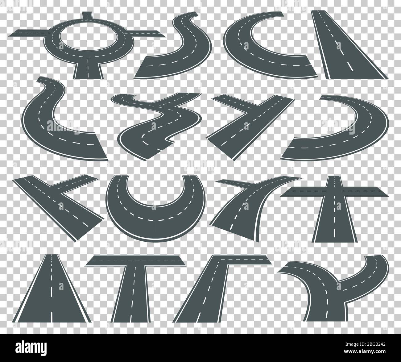 Set of different long transportation roads and highway isolated Stock ...