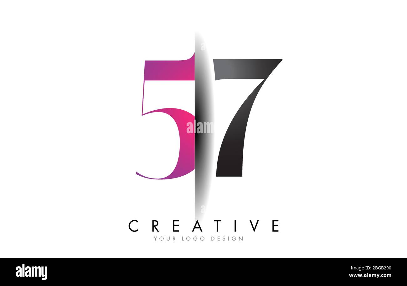 57 5 7 Grey and Pink Number Logo with Creative Shadow Cut Vector ...