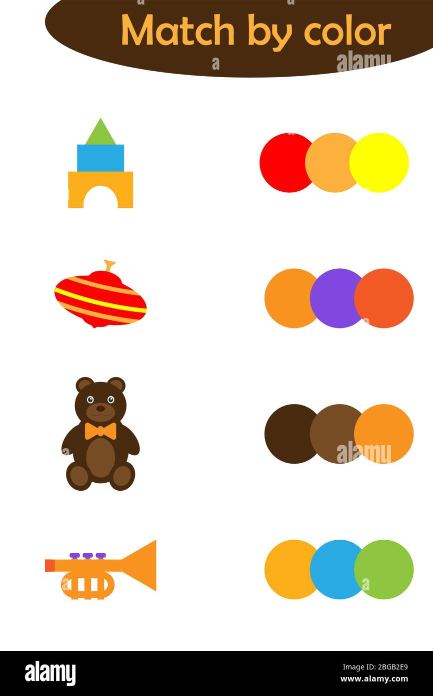 Matching game for children, connect toys with same color palette ...