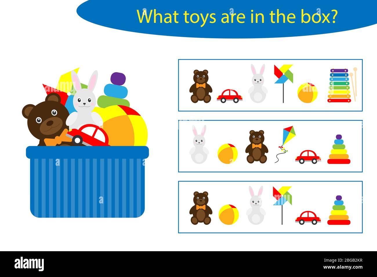 What toys are in the box, game for children, in cartoon style ...