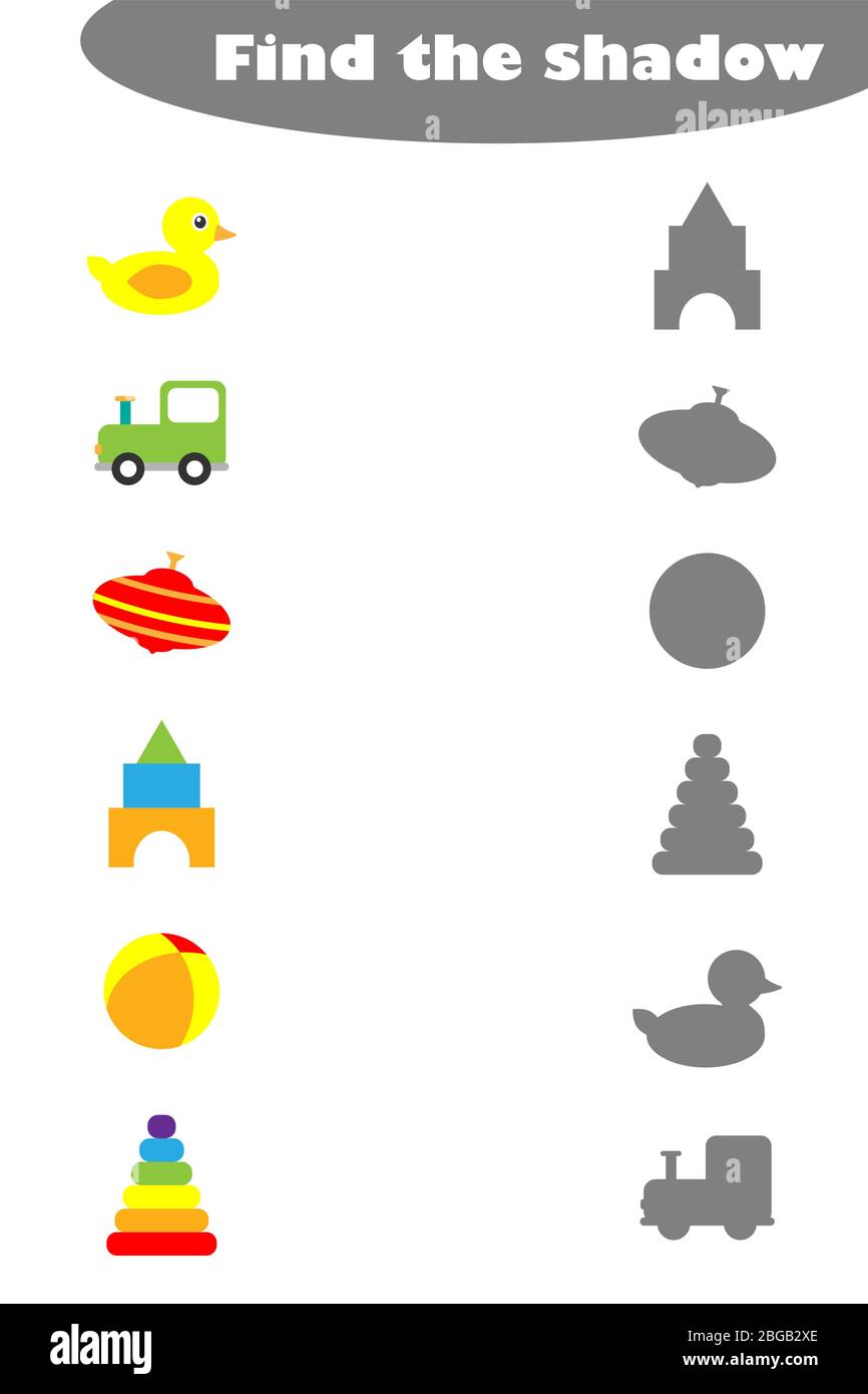 Find the shadow, game with colorful toys for children in cartoon style ...